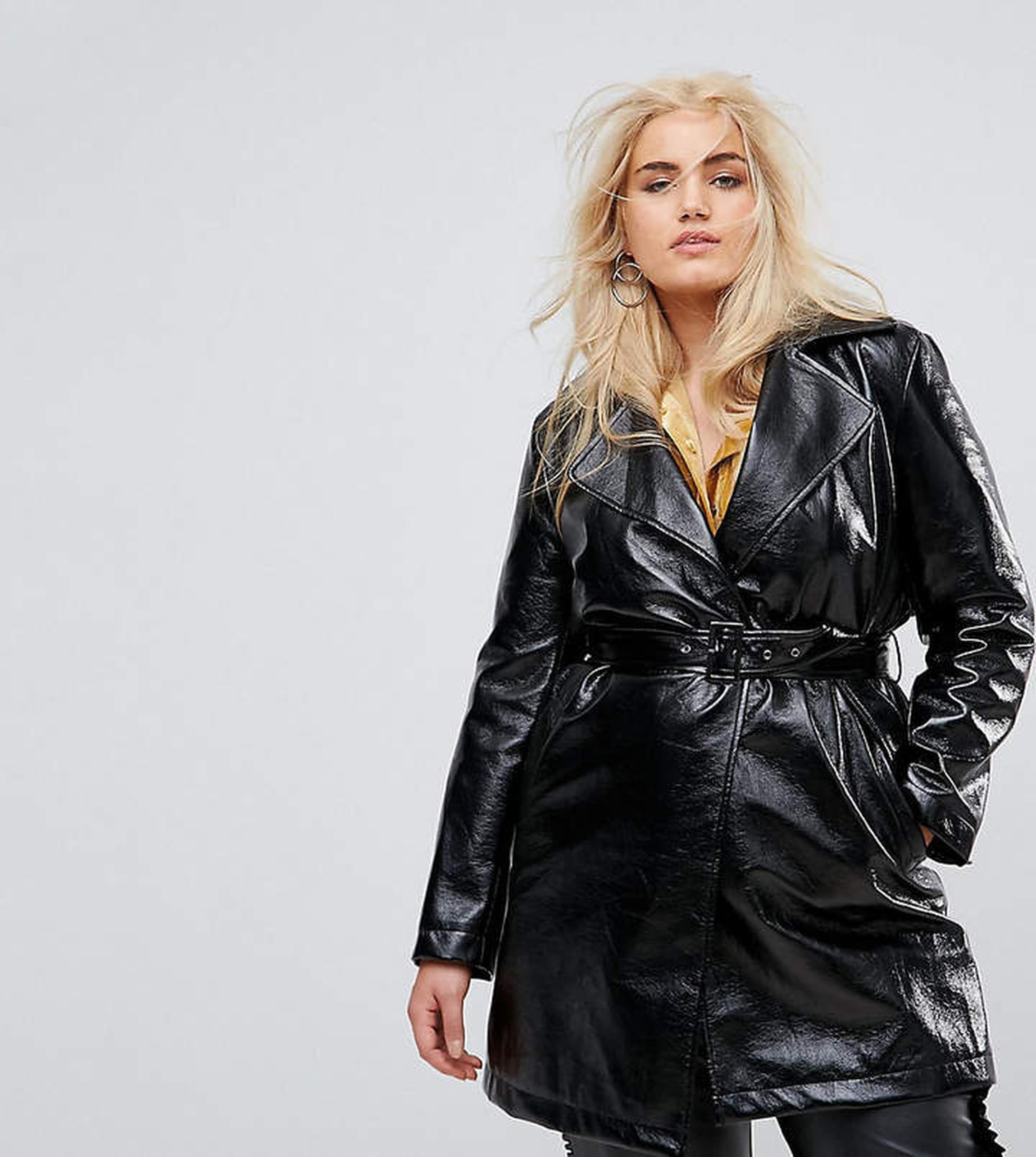 Amal Clooney Brown Patent Leather Coat | PS Fashion