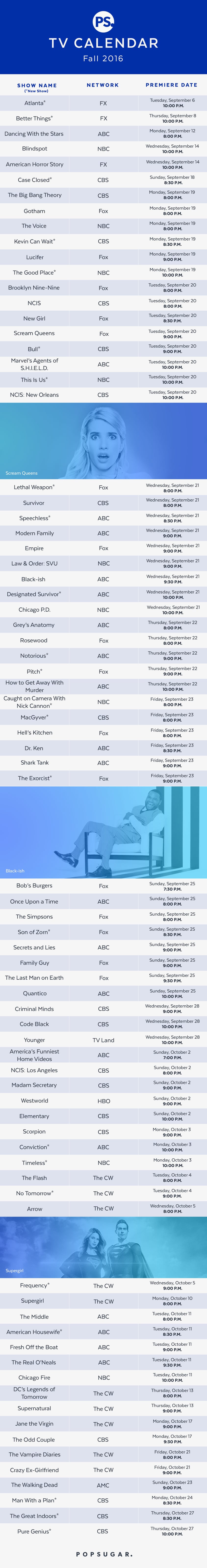 Fall TV Calendar 2016 | PS Entertainment