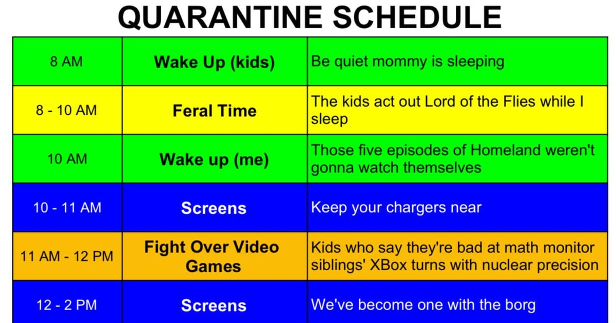 Mom's Funny Sample Quarantine Schedule For Her Kids | POPSUGAR UK Parenting