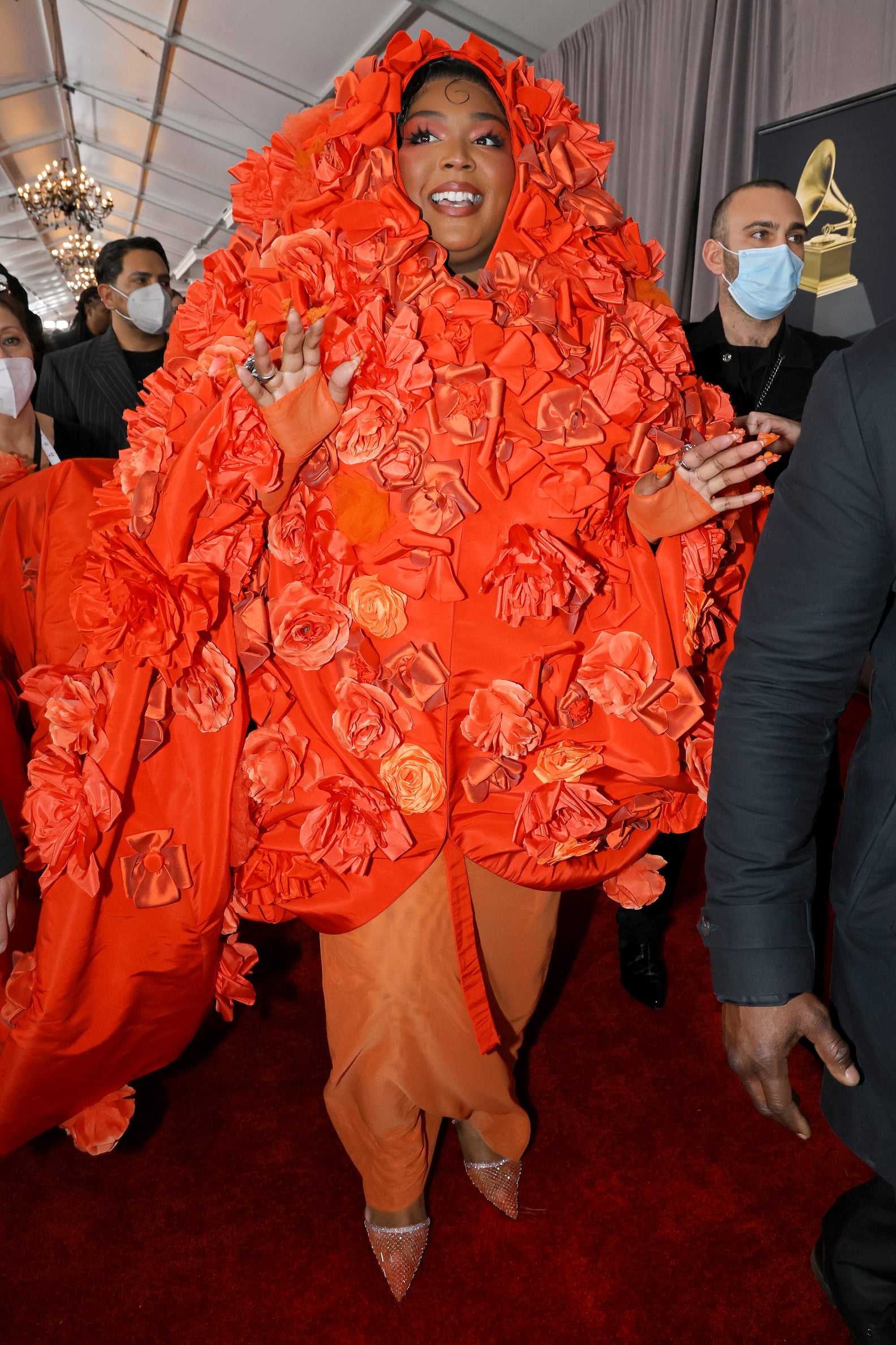Lizzo's Floral Cape Dress at the Grammys 2023 | Photos | PS Fashion