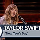 Taylor Swift Silver Sweatshirt on Jimmy Fallon | POPSUGAR Fashion